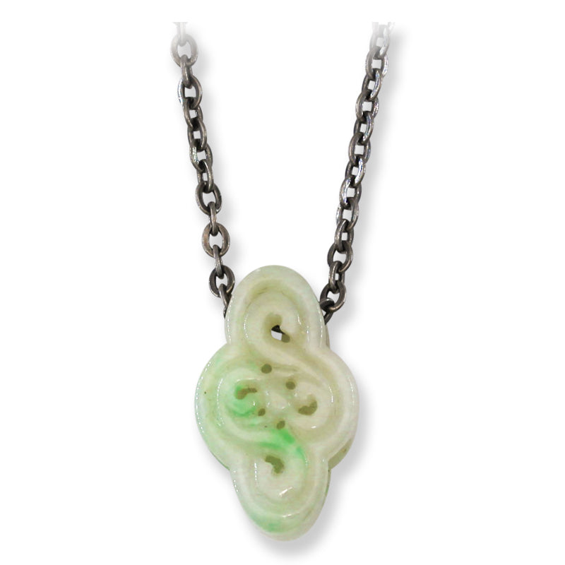 Green Jadeite Jade Carved Freeform Slide on 18” Steel Chain Necklace ...